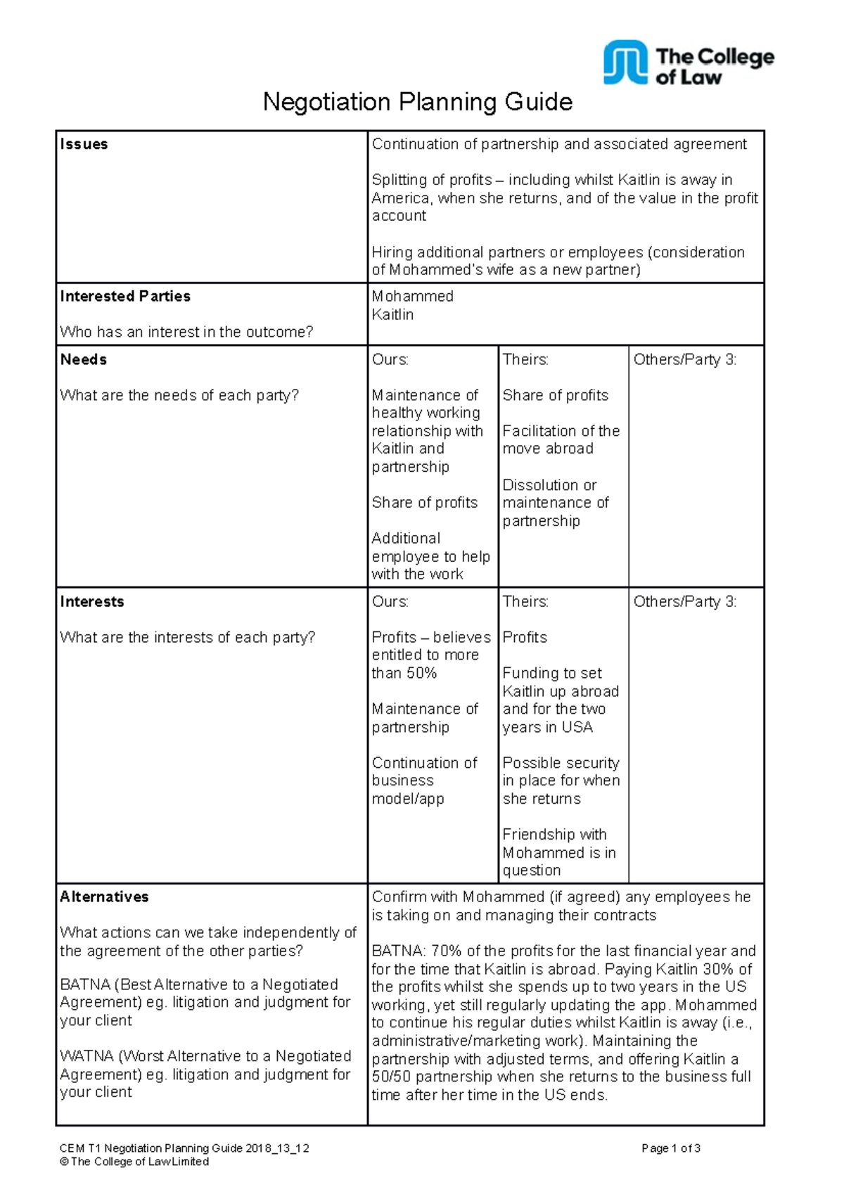 CEM T1 Negotiation Planning Guide: Key Issues and Strategies - Studocu