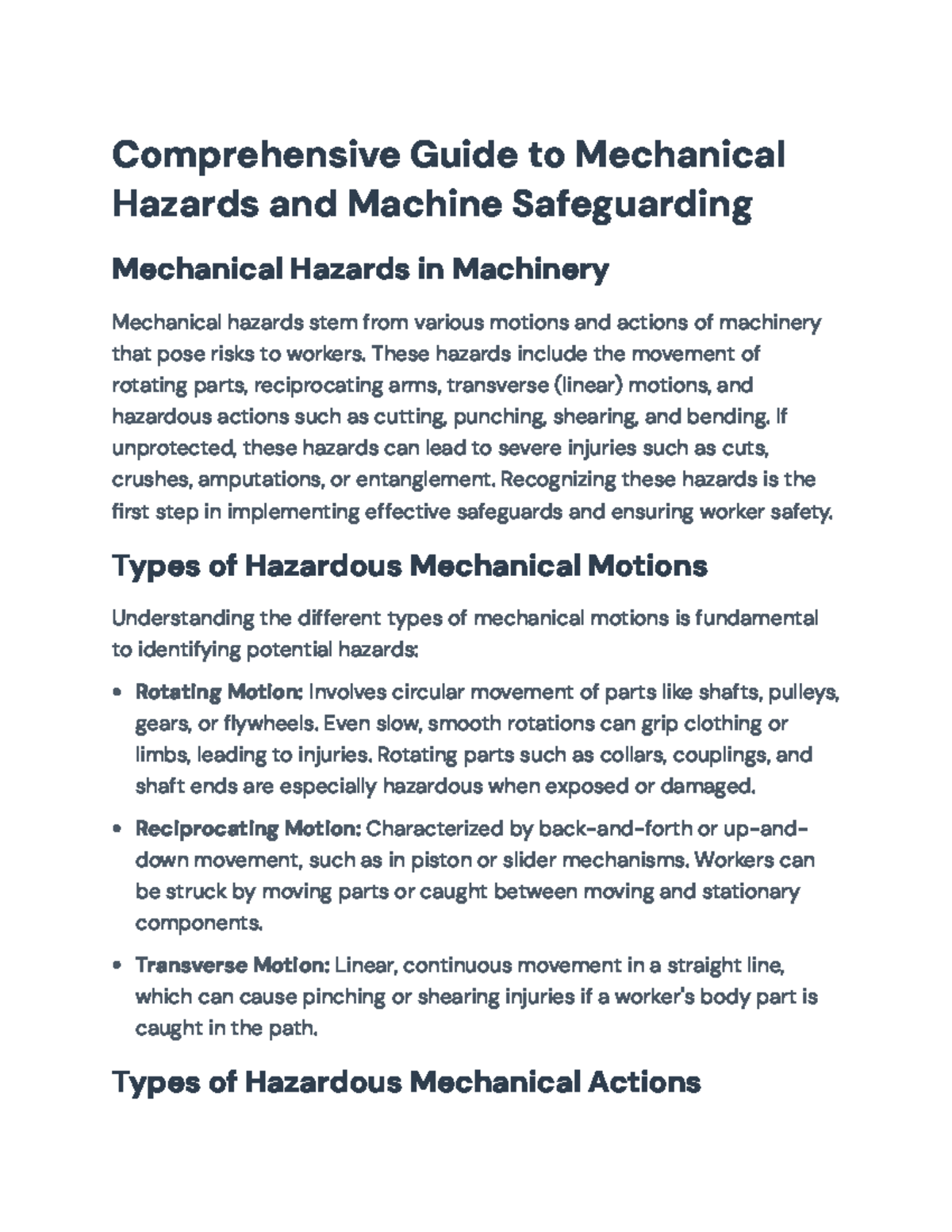 Comprehensive Guide to MECH 101: Mechanical Hazards & Safeguarding ...