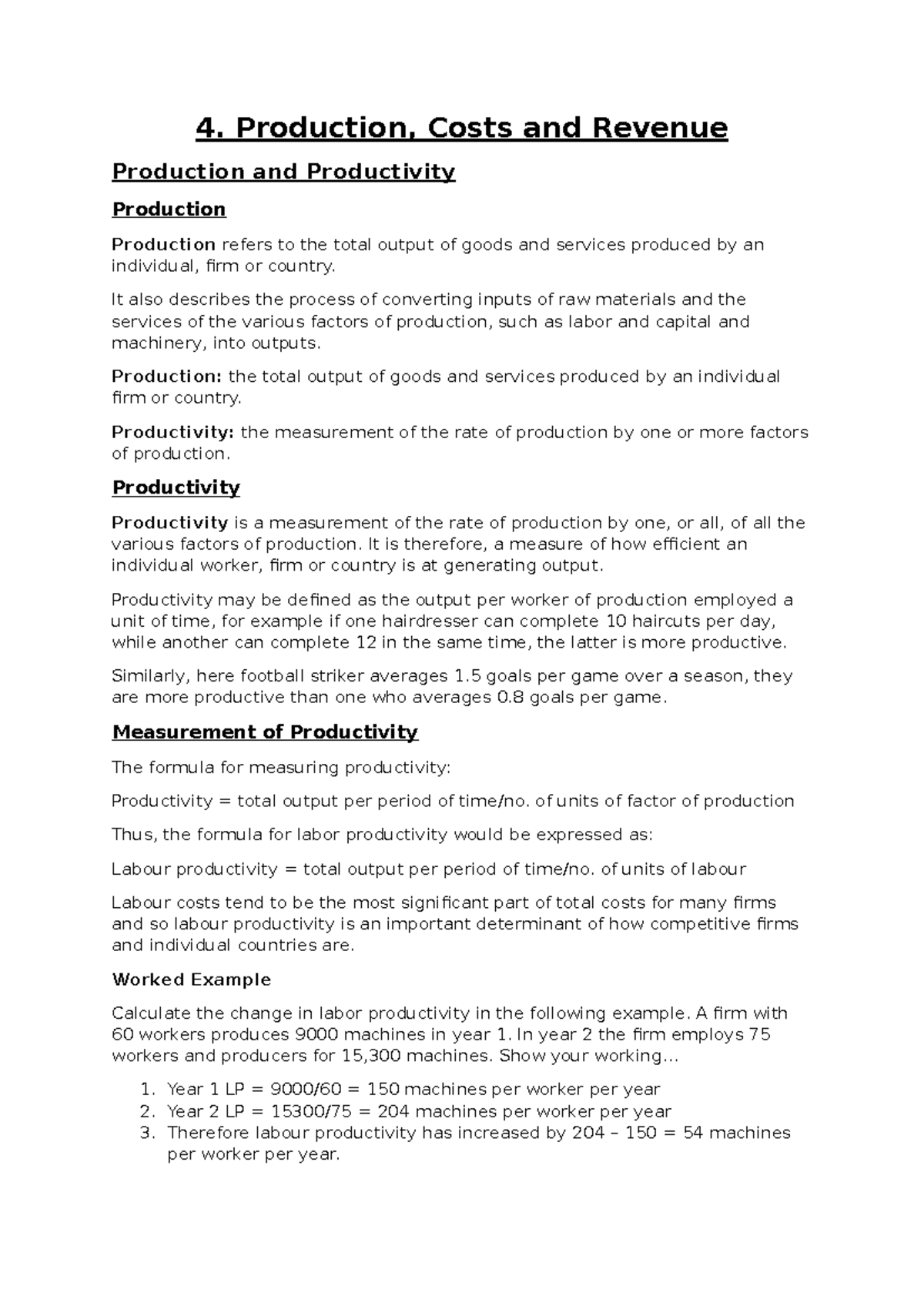4. Production, Costs, and Revenue: Key Concepts and Measurements - Studocu