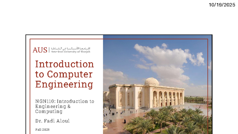 NGN110 COE-F25 2s - COE lecture - Introduction to Computer Engineering Fall 2025 NGN110: - Studocu