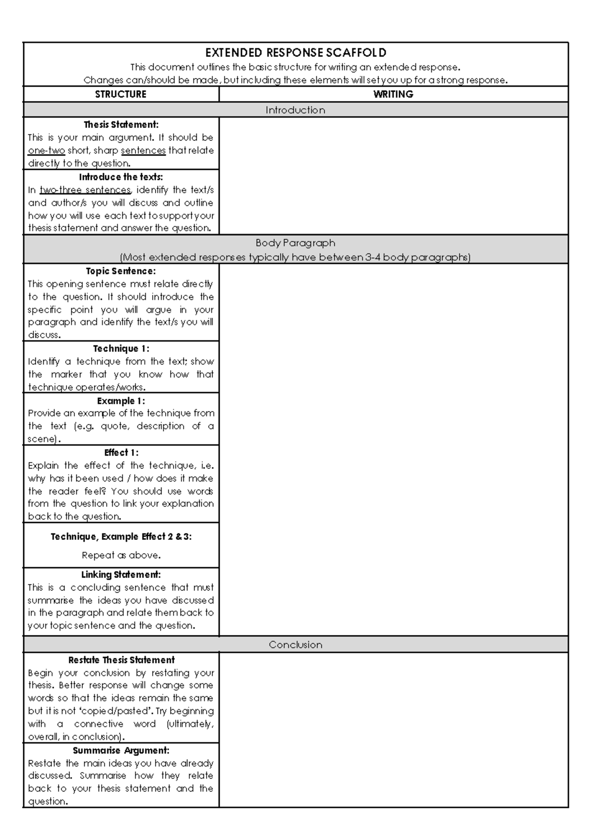 English Extended Response Scaffold Guide for Writing Success - Studocu