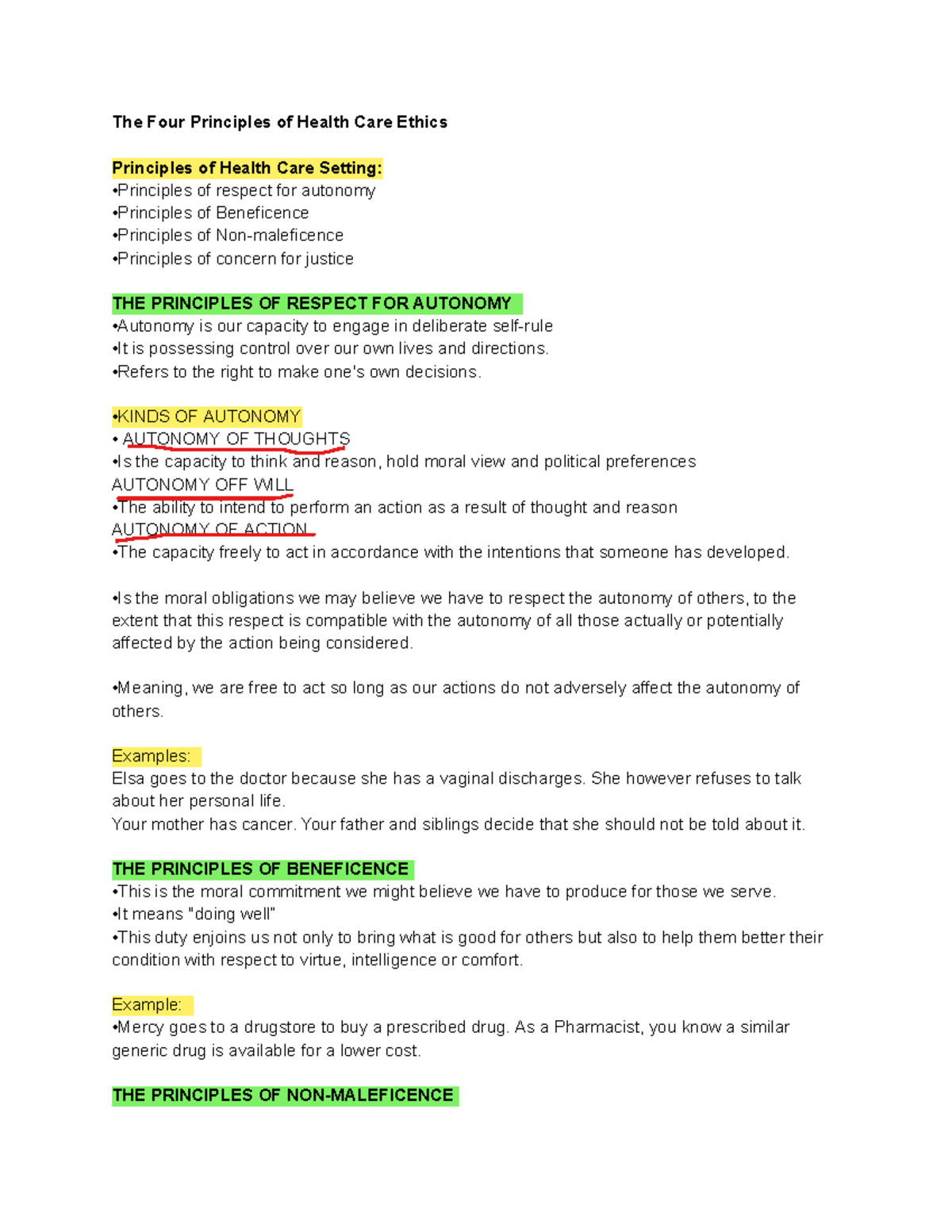 The Four Principles of Health Care Ethics: Autonomy, Beneficence ...