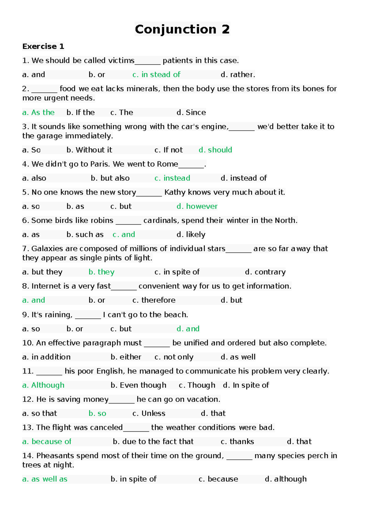 Conjunctions Exercise 2 - Practice Notes - Studocu