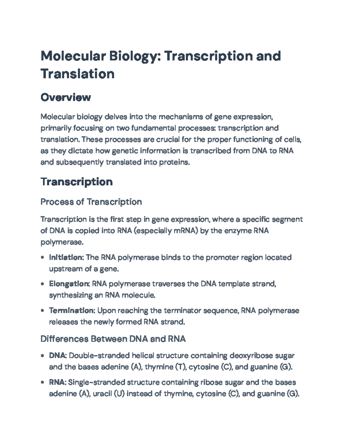 Molecular Biology Overview: Transcription, Translation, and Inheritance ...