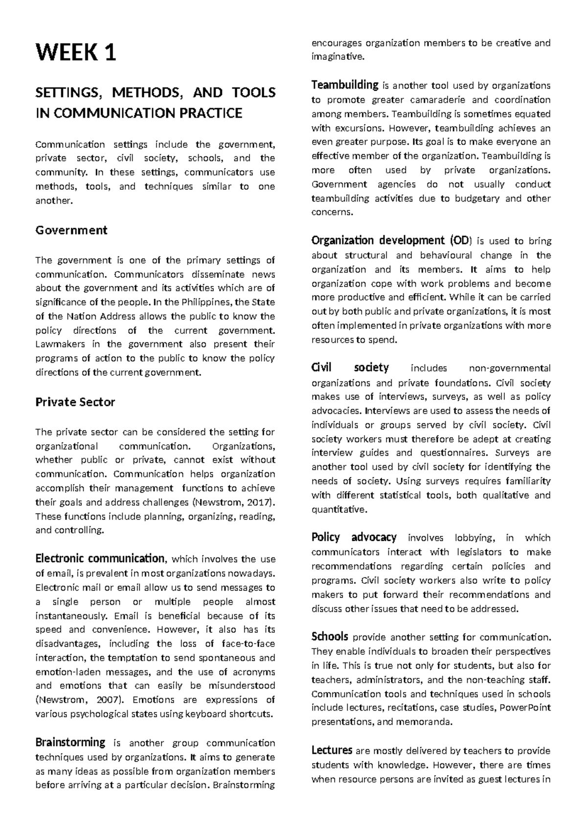 SOFT COPY Notes Diass - This will help you hehe - WEEK 1 SETTINGS ...