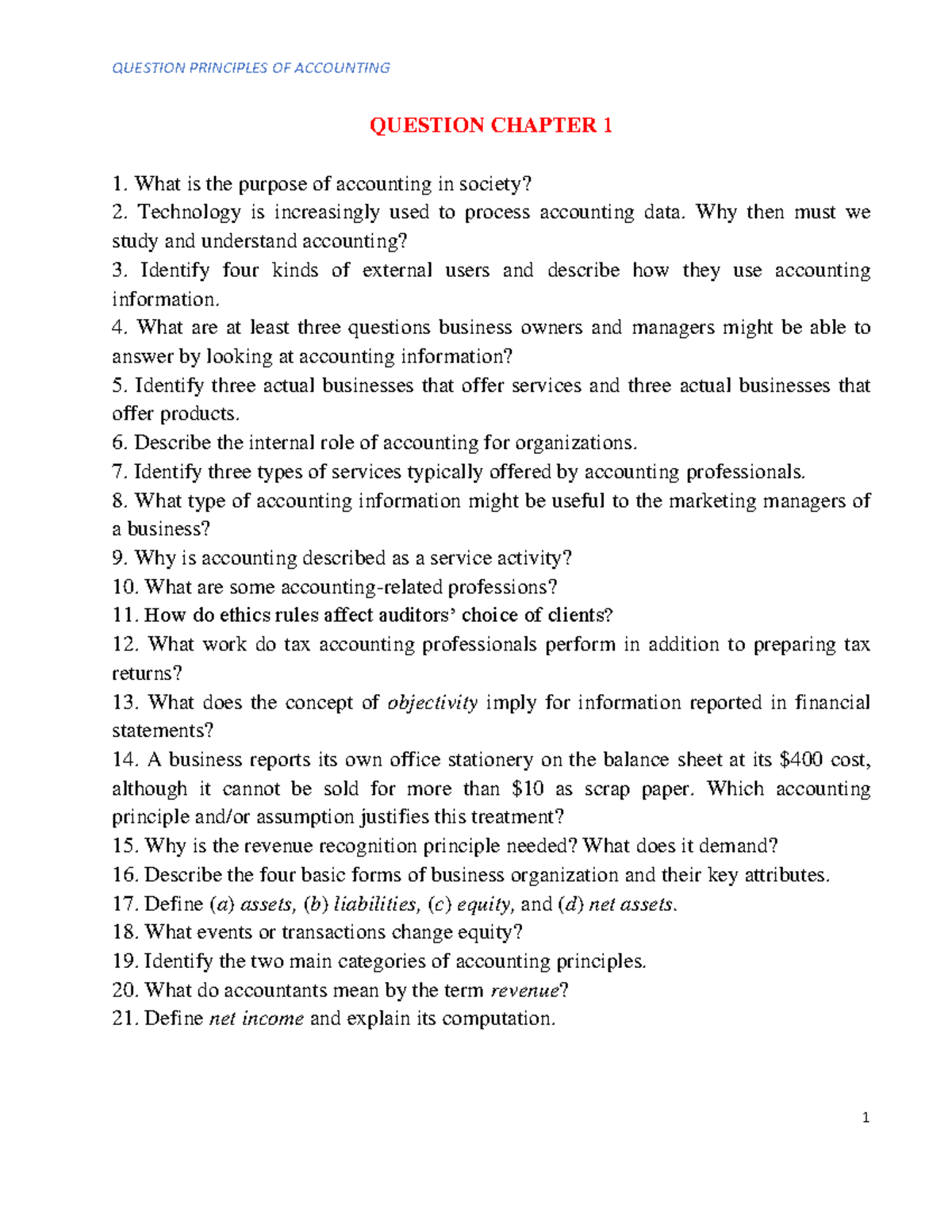 Accounting Questions: Chapters 1-5 Overview for Course ACC101 - Studocu
