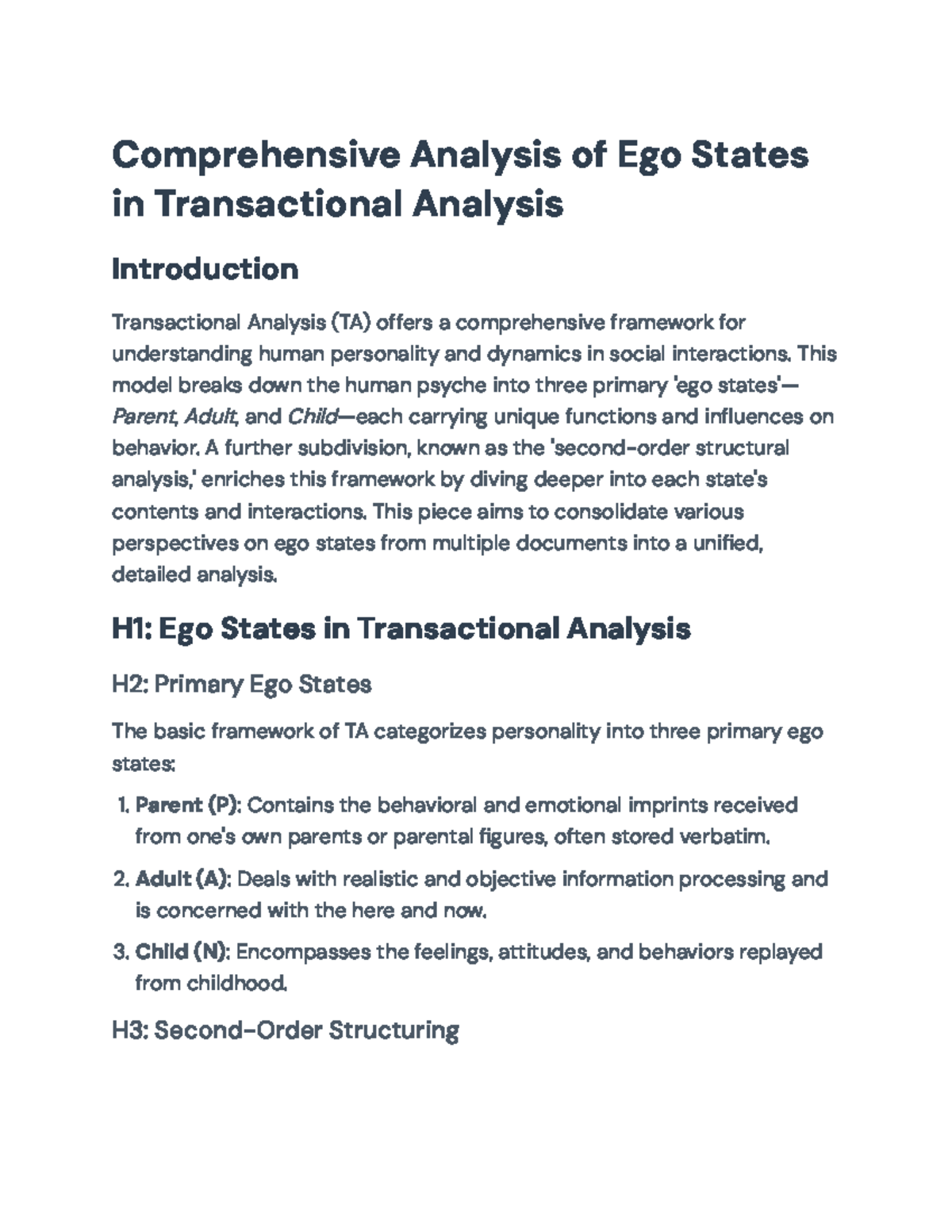 Comprehensive Analysis of Ego States in Transactional Analysis (TA ...