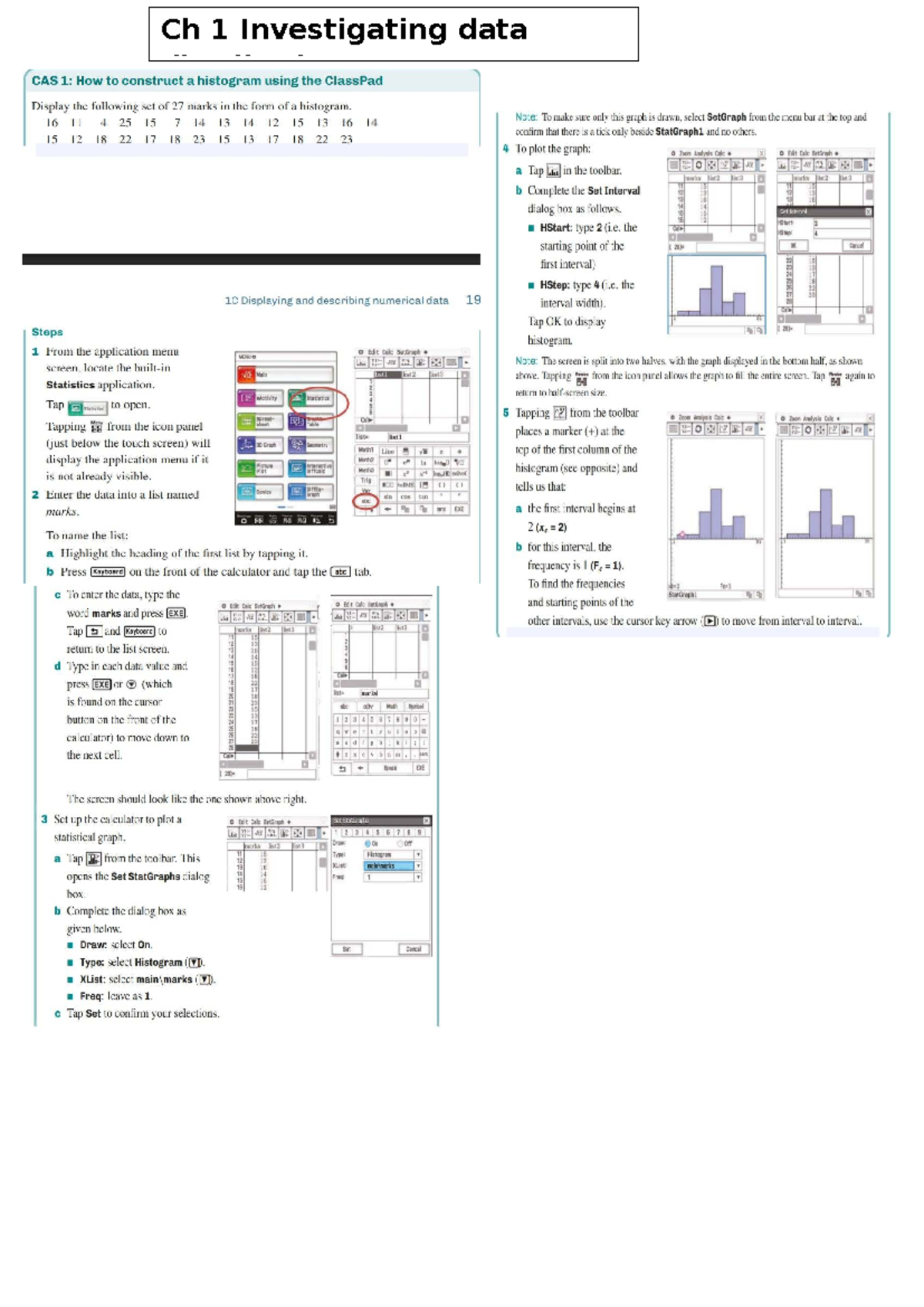 Real cac - Casio Classpad 2 Data analysis - Ch 1 Investigating data ...