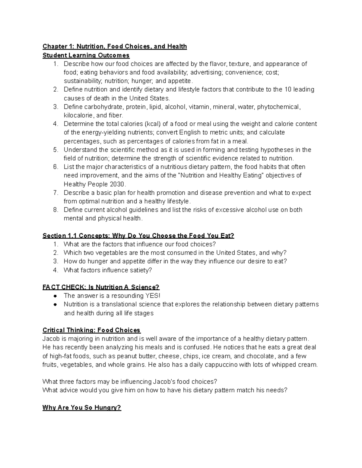 FNH 126 Chapter 1: Understanding Nutrition, Food Choices, and Health ...