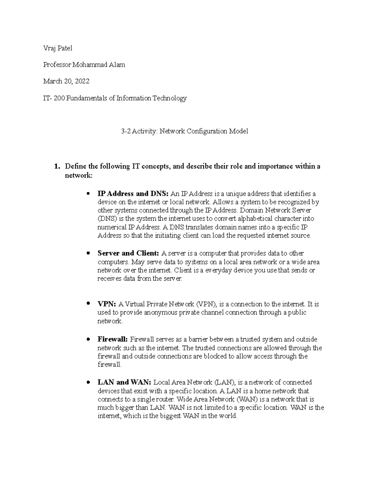 3-2 Activity- Network Confirmation Model - Vraj Patel Professor ...