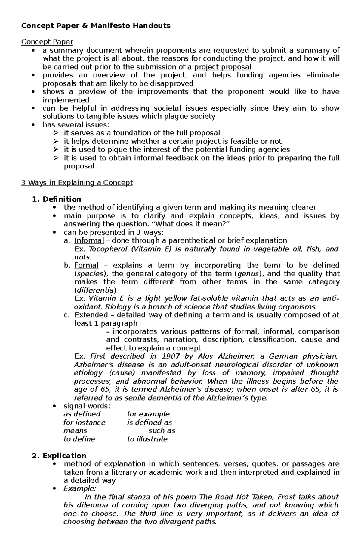 Concept Paper & Manifesto Handouts: A Comprehensive Overview - Studocu