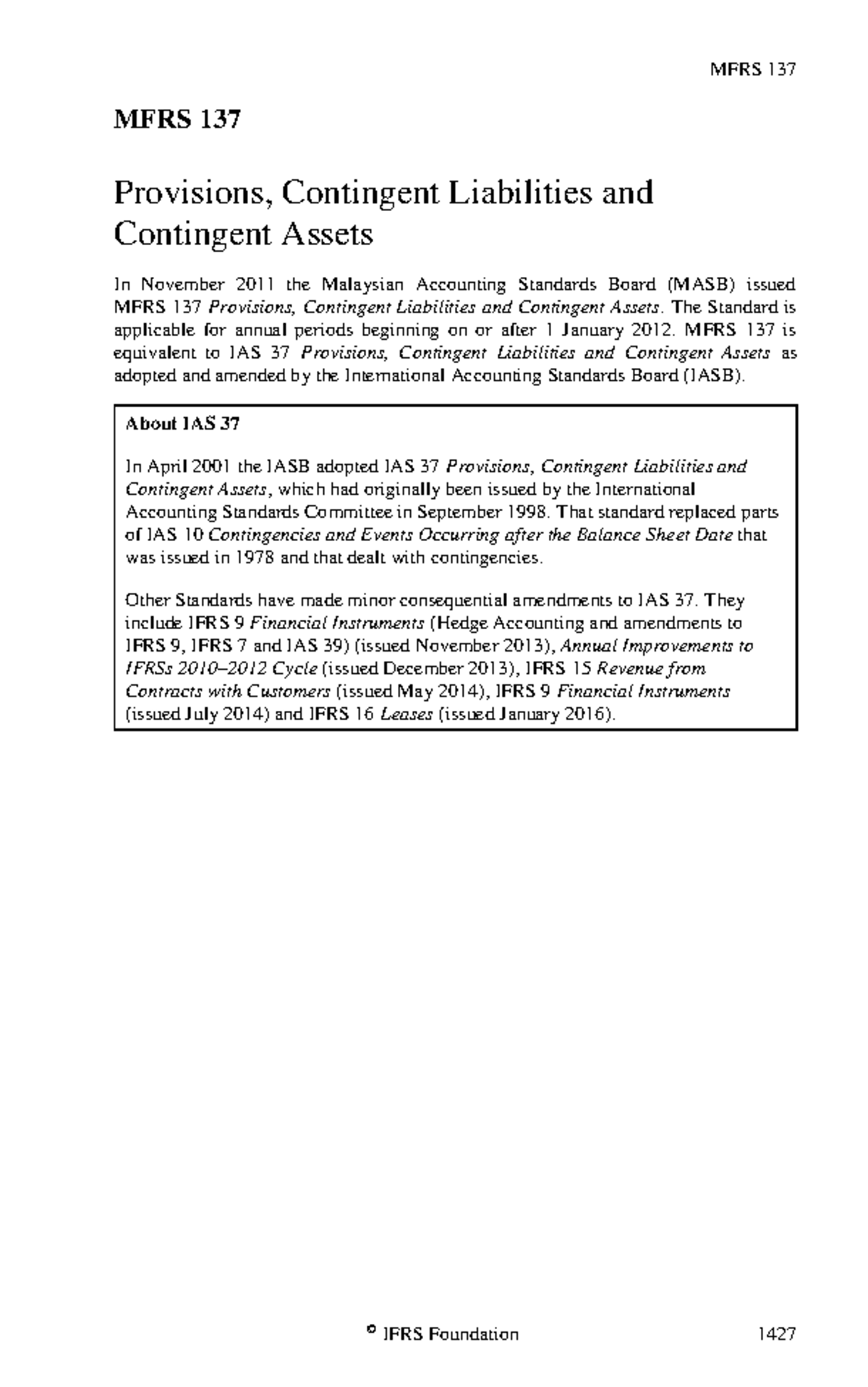 MFRS 137: Provisions, Contingent Liabilities & Assets Explained - Studocu
