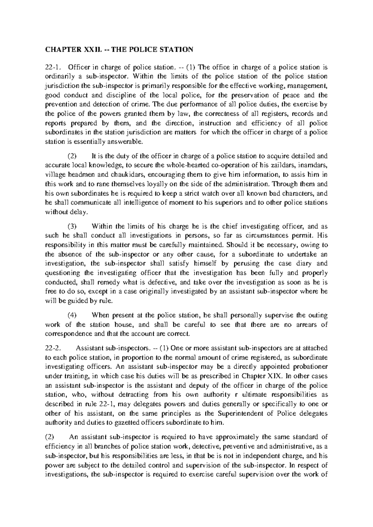 Police Rules 1934 - Chapter XXII: Duties of Police Station Officers ...