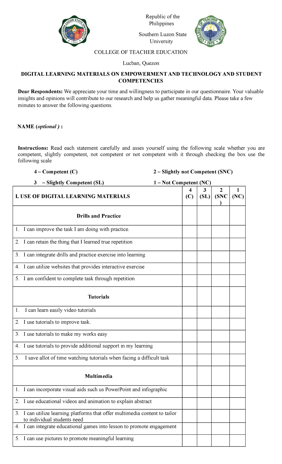 Questionnaire in research 1 edited - Republic of the Philippines ...