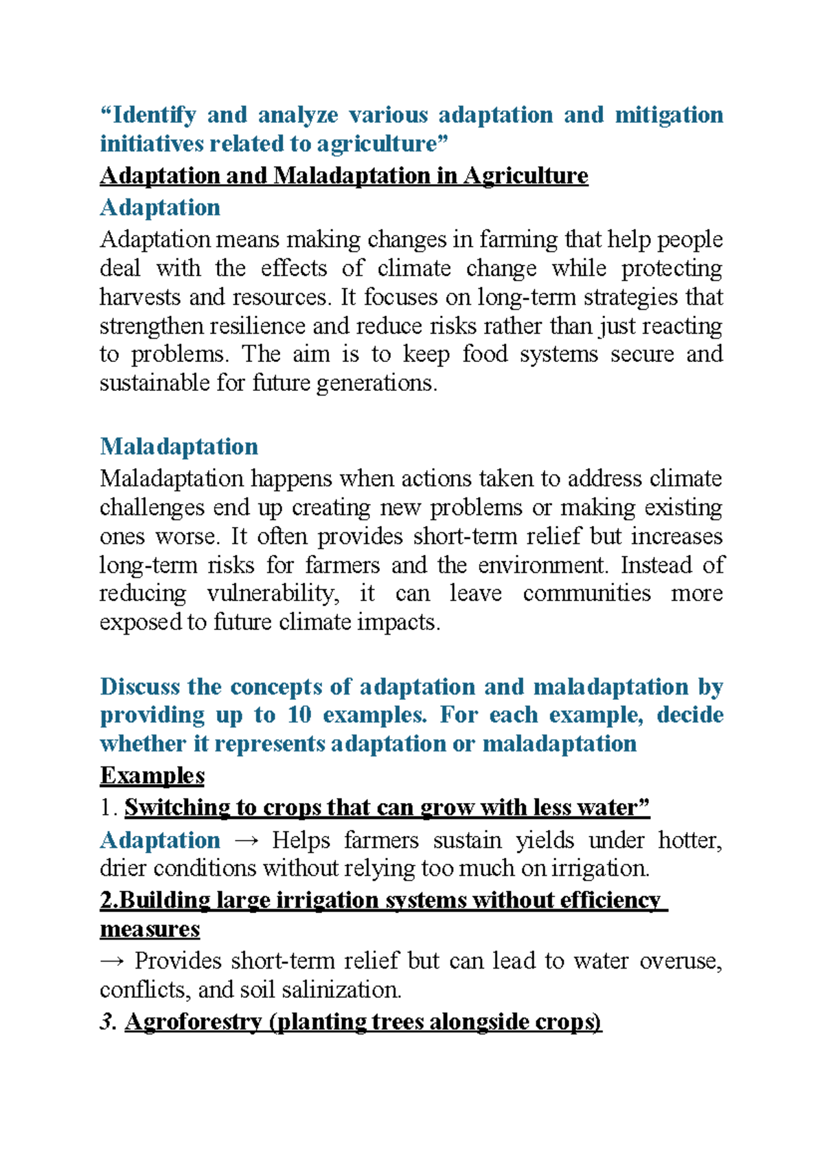 Group-1 Agriculture: Adaptation vs. Maladaptation Initiatives - Studocu