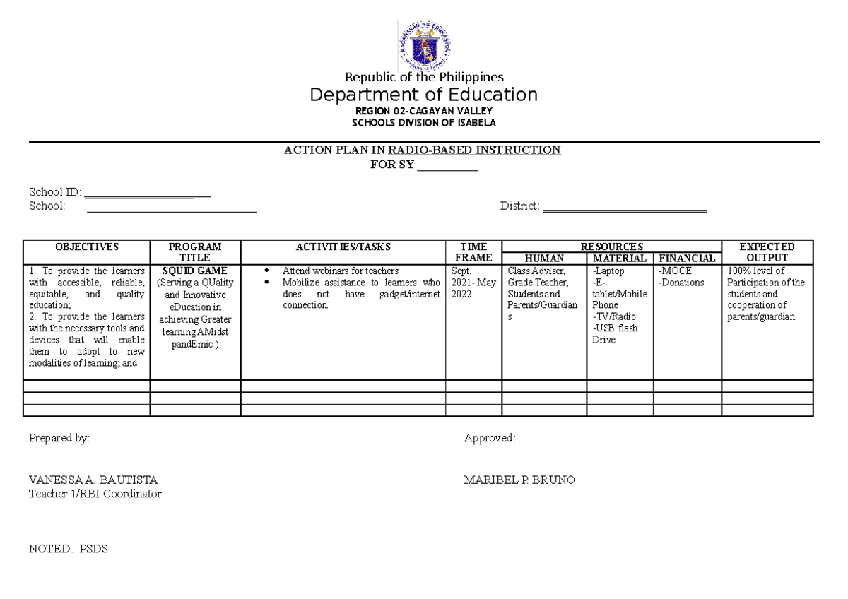 Action-PLAN-RBI - ACTION PLAN IN RBI - Republic of the Philippines ...