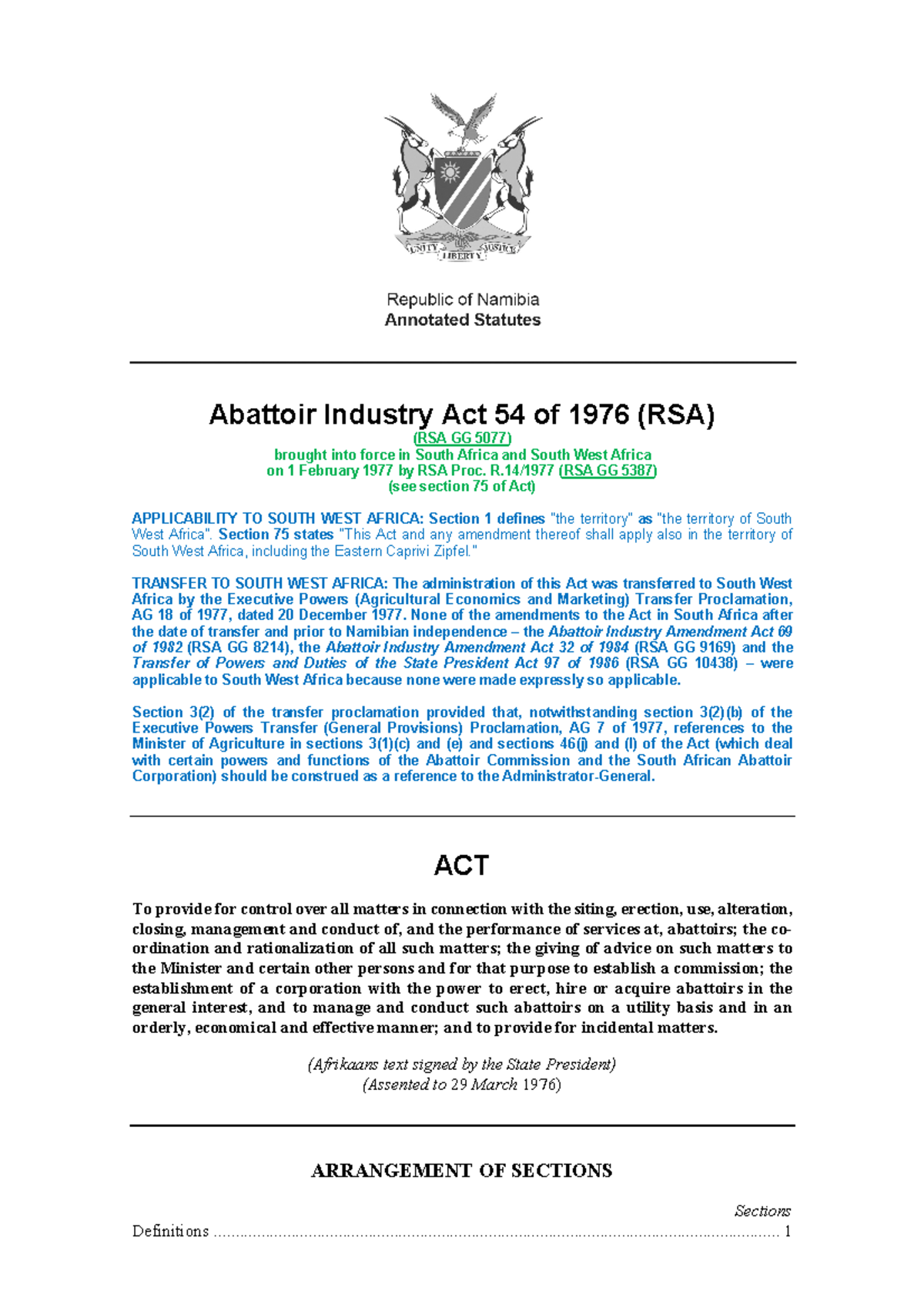 Abattoir Industry Act 54 of 1976 - Abattoir Industry Act 54 of 1976 ...