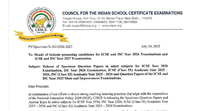 ICSE & ISC Specimen Question Papers for 2026 Examinations - Studocu