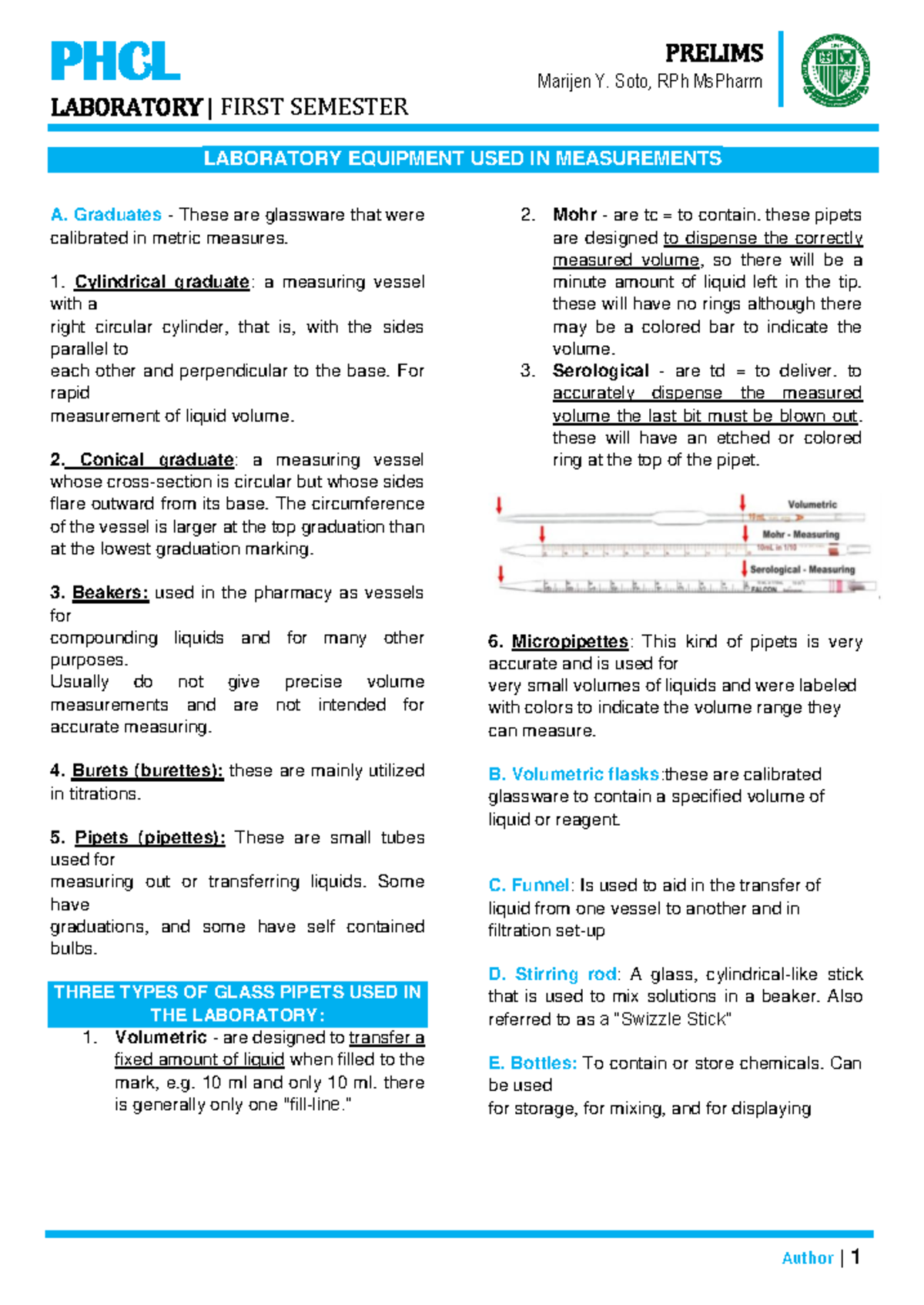 Phcl - Laboratory Equipment and Techniques Notes - Studocu
