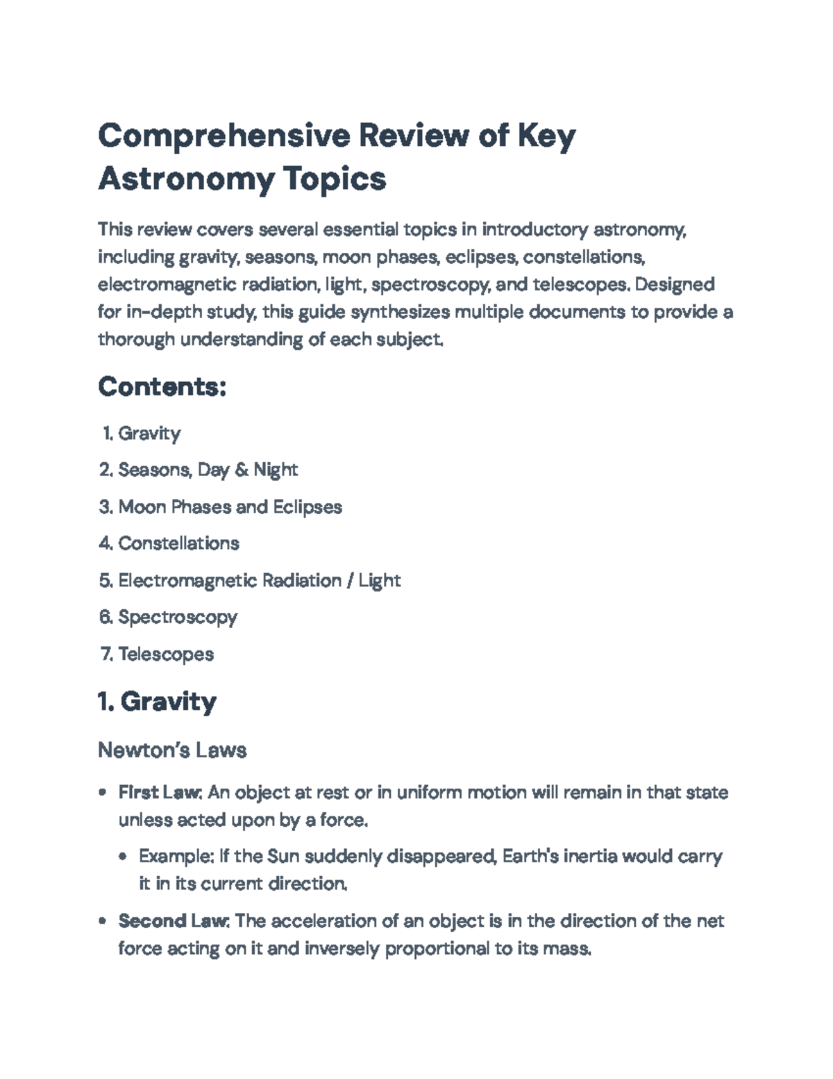 Comprehensive Review of Key Astronomy Topics - Introductory Level ...