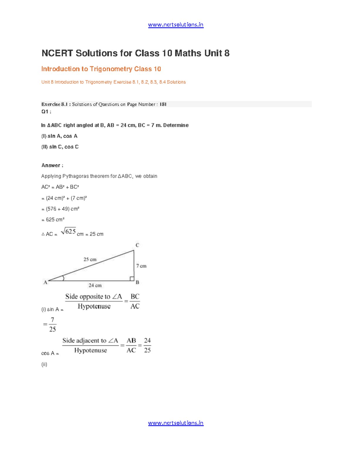 Chapter 8: Intro to Trigonometry Solutions for Class 10 Math - Studocu