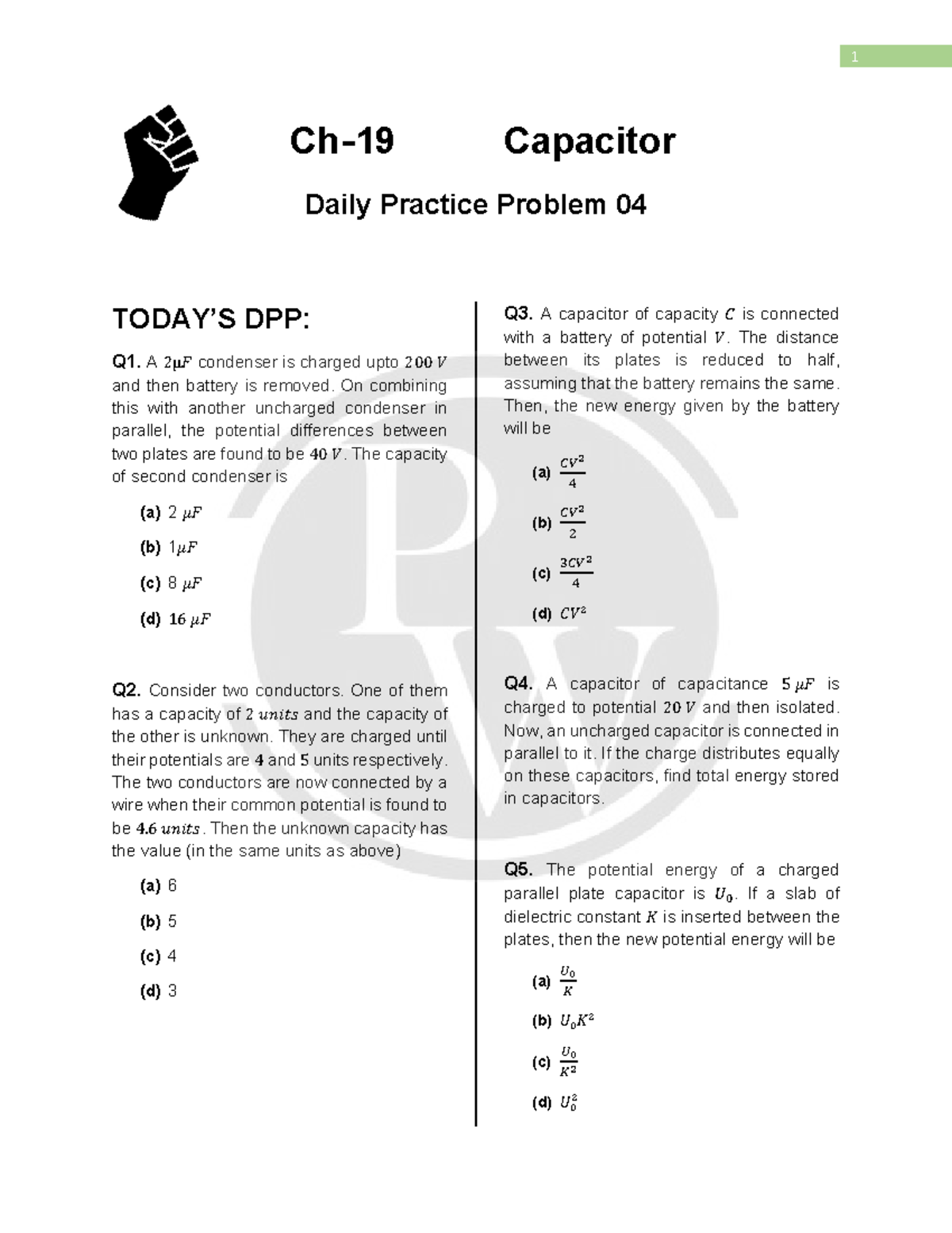Capacitor DPP 04: Daily Practice Problems and Solutions - Studocu