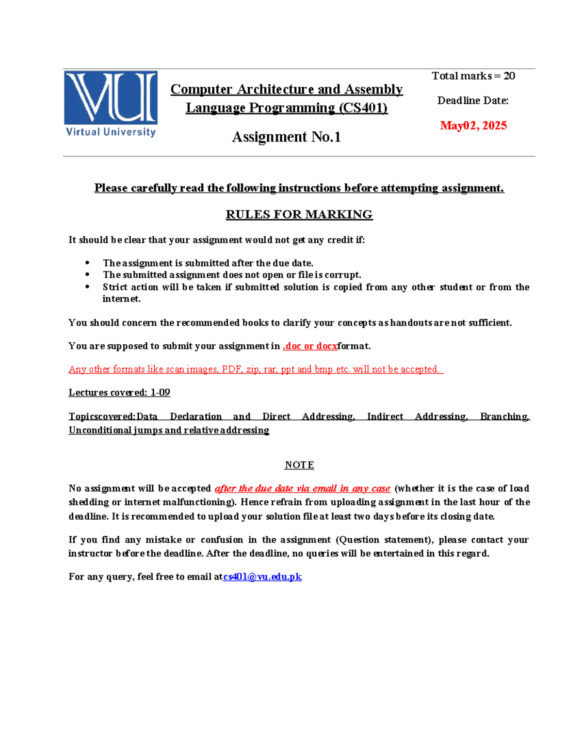 CS401 Assignment 1: Assembly Language Program Guidelines - Studocu