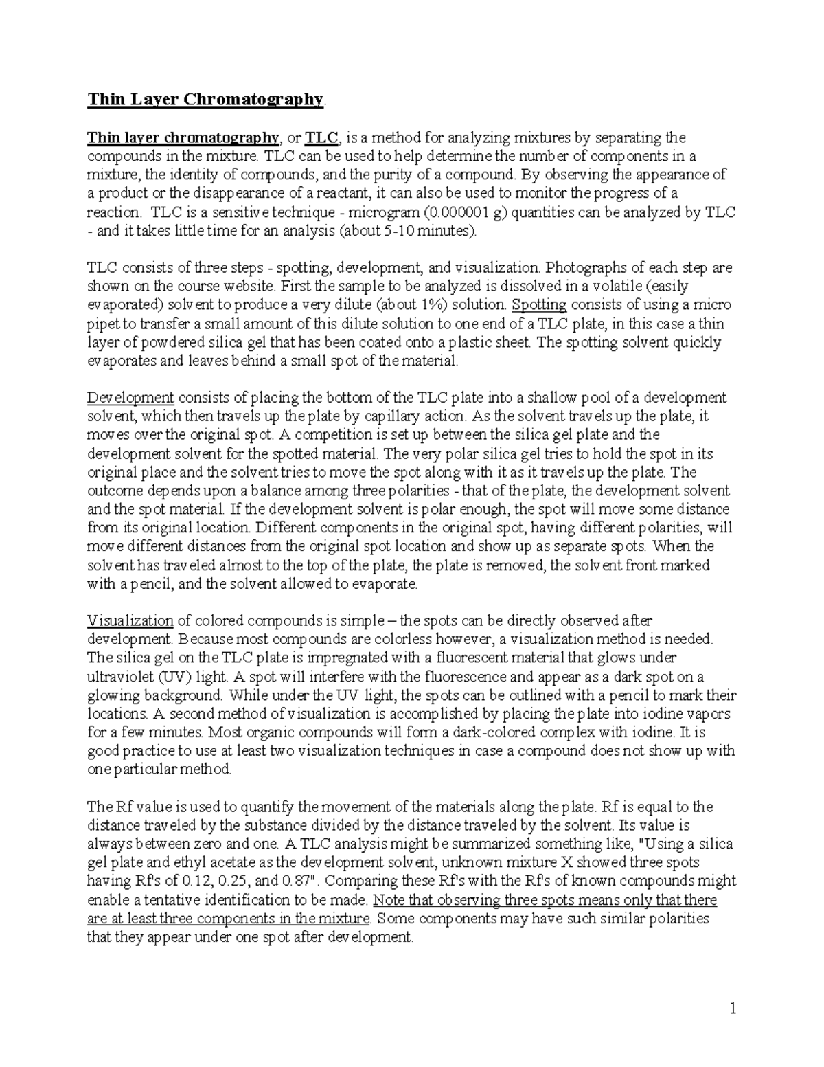 TLC - Lecture Notes on Thin Layer Chromatography Techniques - Studocu