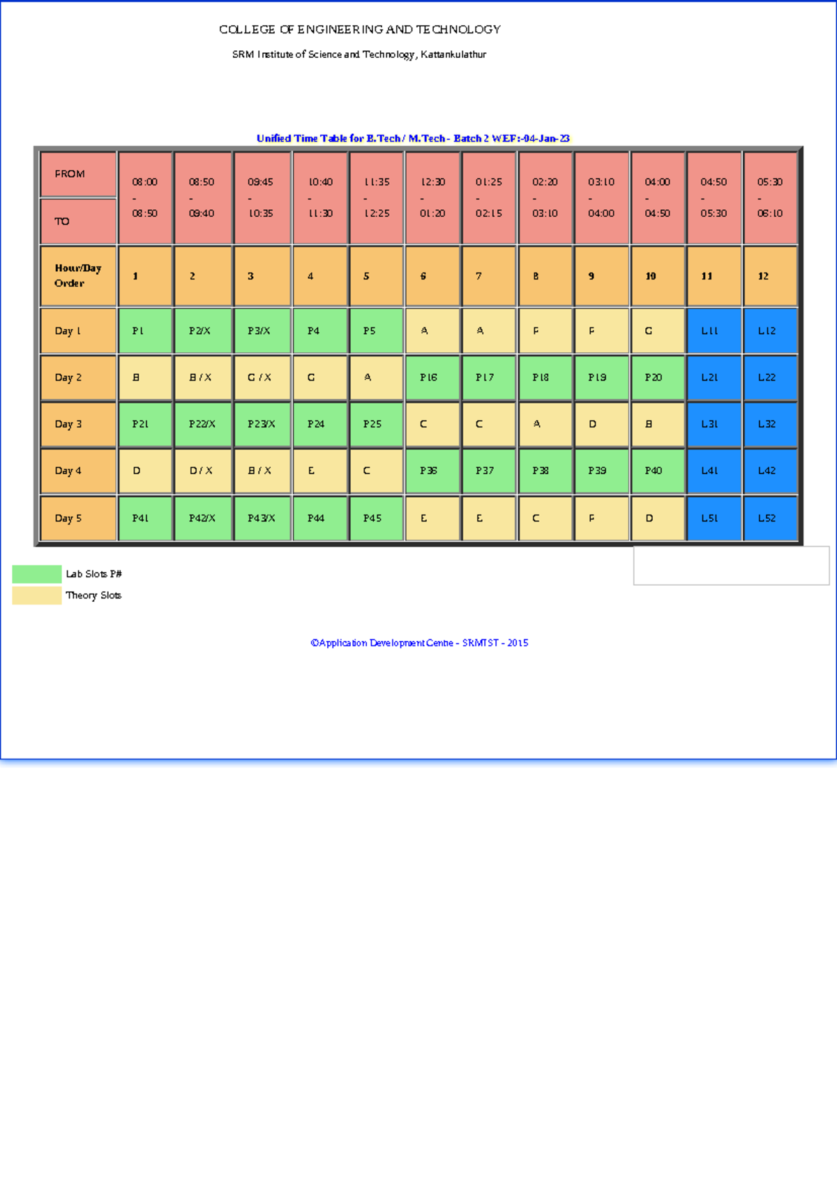 Unified Time Table for B/M - Batch 2 (2023) WEF 04-Jan-2023 - Studocu