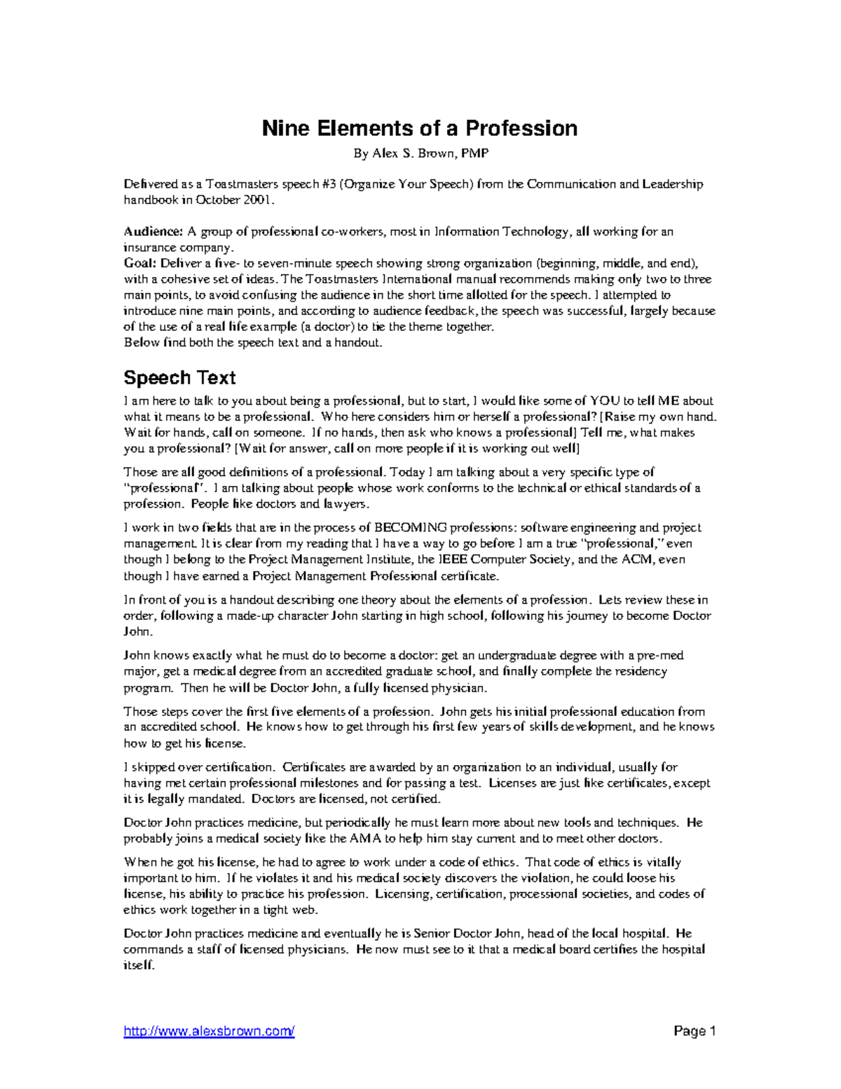 Nine Elements of a Profession: Insights from Alex S. Brown, PMP - Studocu
