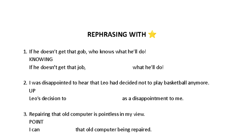 Rephrasing Practice for English Language Skills - Studocu