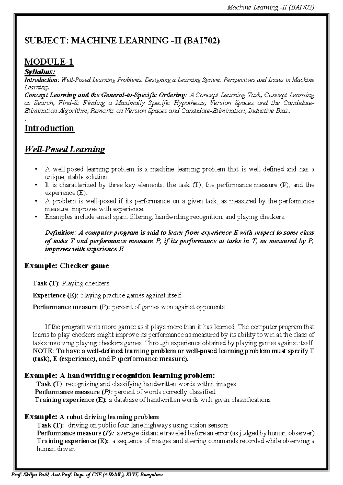 Machine Learning (BAI702) M1 Notes: Key Concepts and Design Principles ...