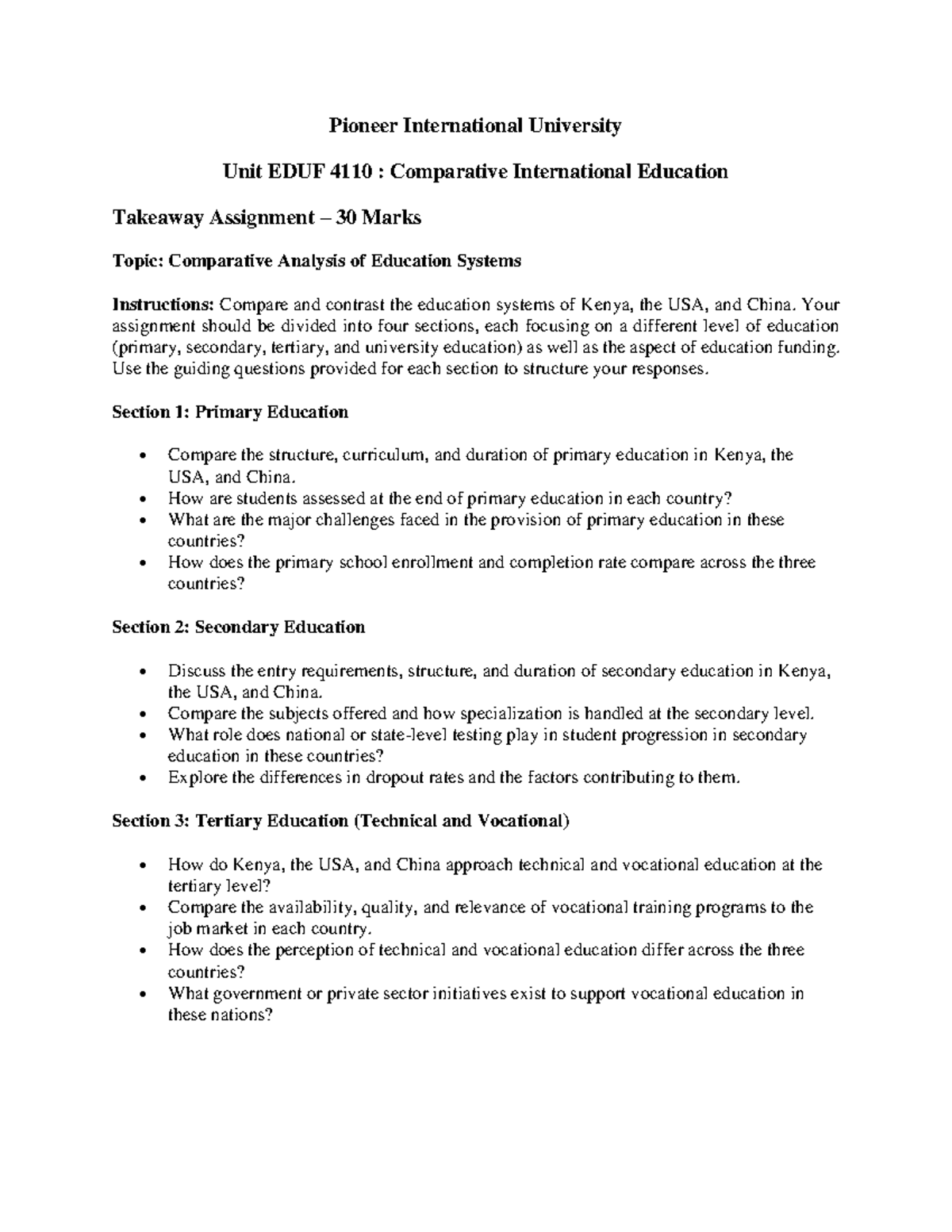 EDUF 4110: Comparative Analysis of Education Systems in Kenya, USA ...