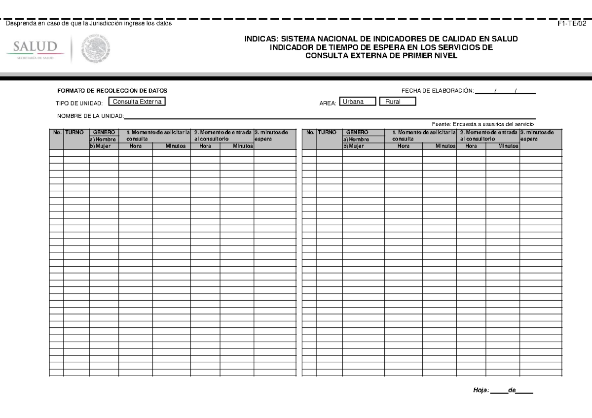Indicadores de Calidad en Salud: Formatos Estad F1-TE, F1-SM, F1-AP, F1 ...
