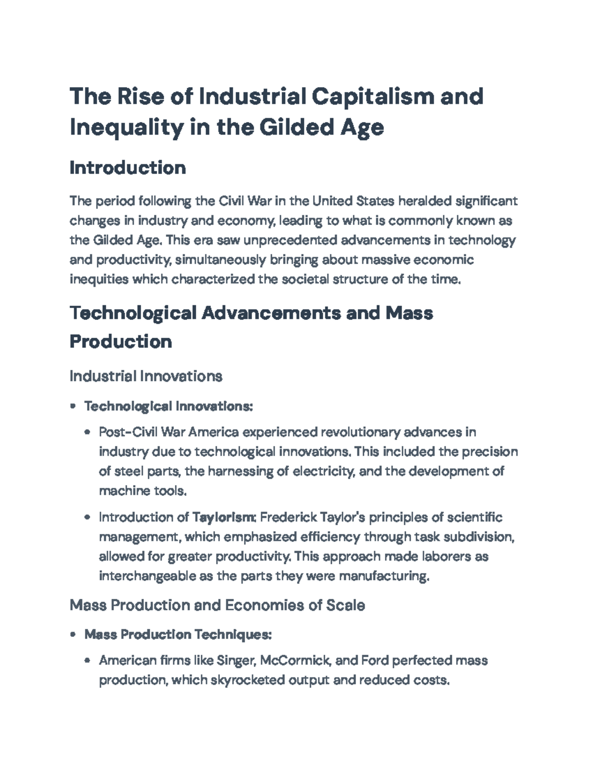 The Rise of Industrial Capitalism and Inequality During the Gilded Age ...