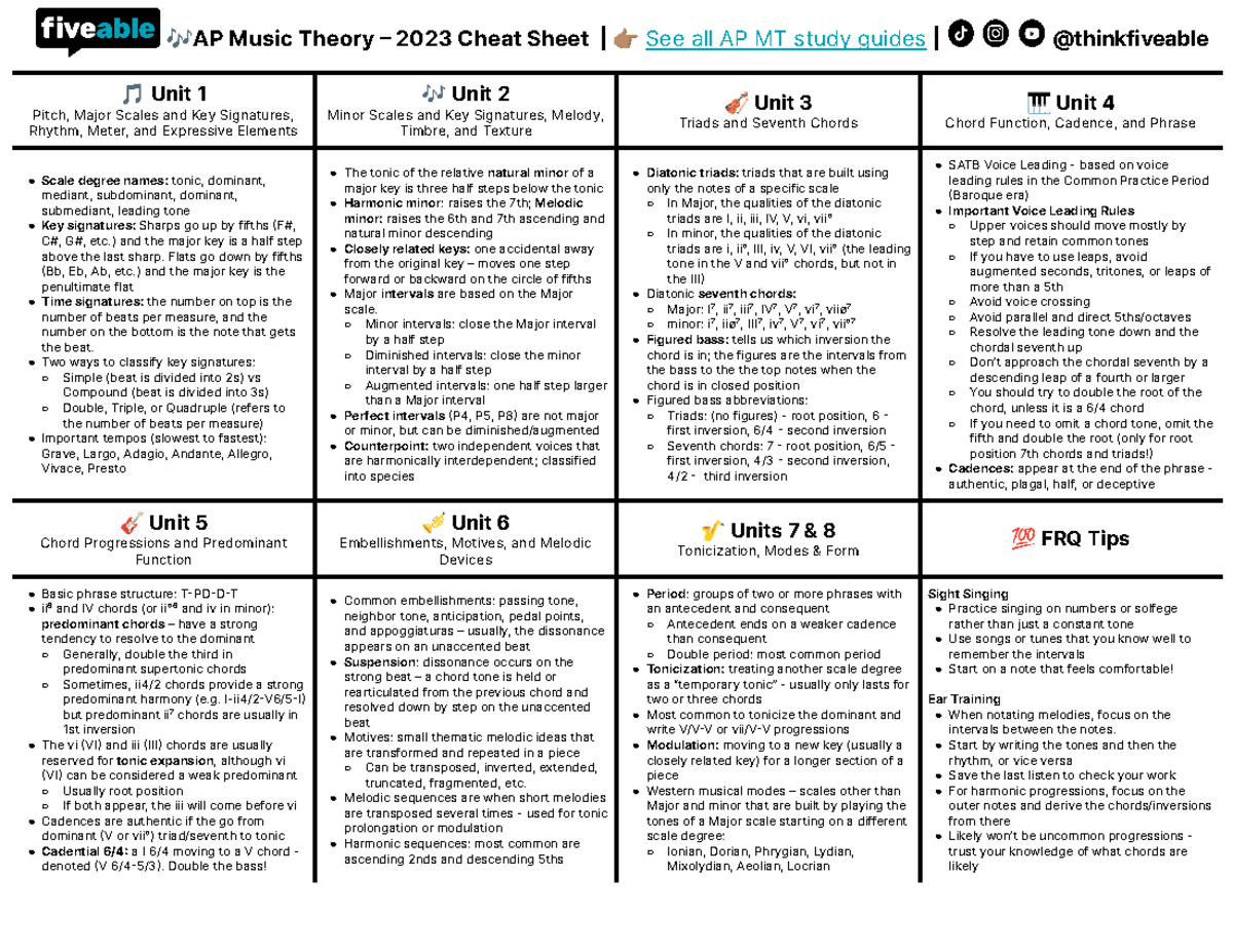 AP Music Theory Final Exam Cram Chart - Studocu