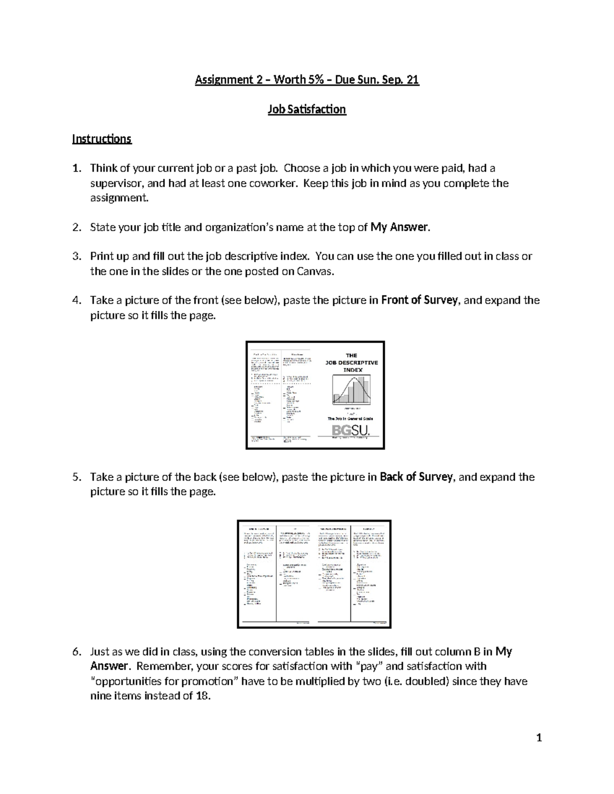 Assignment 2: Job Satisfaction Instructions - Due Sep. 21 - Studocu