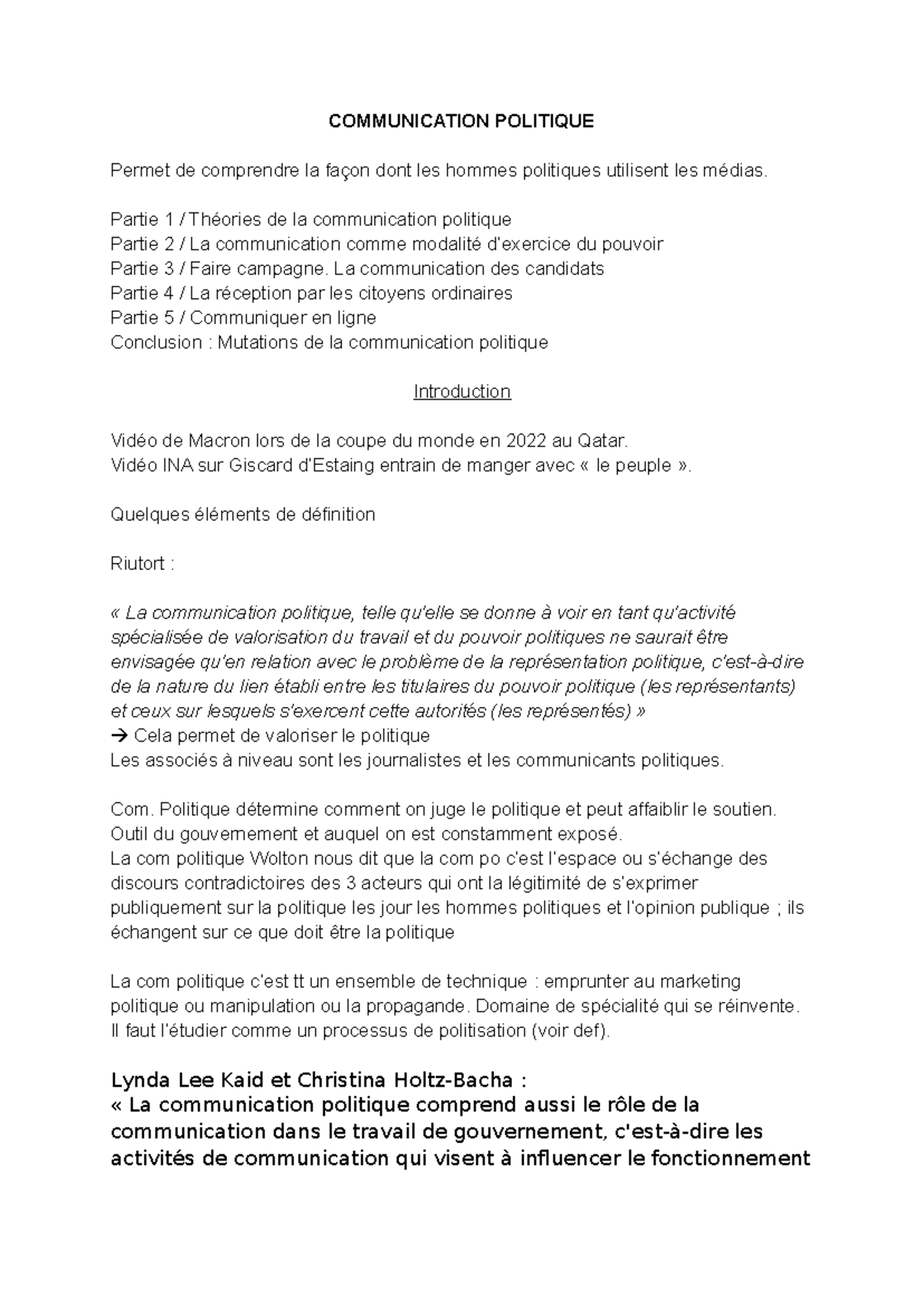 Analyse de la Communication Politique - Cours S2 - Studocu