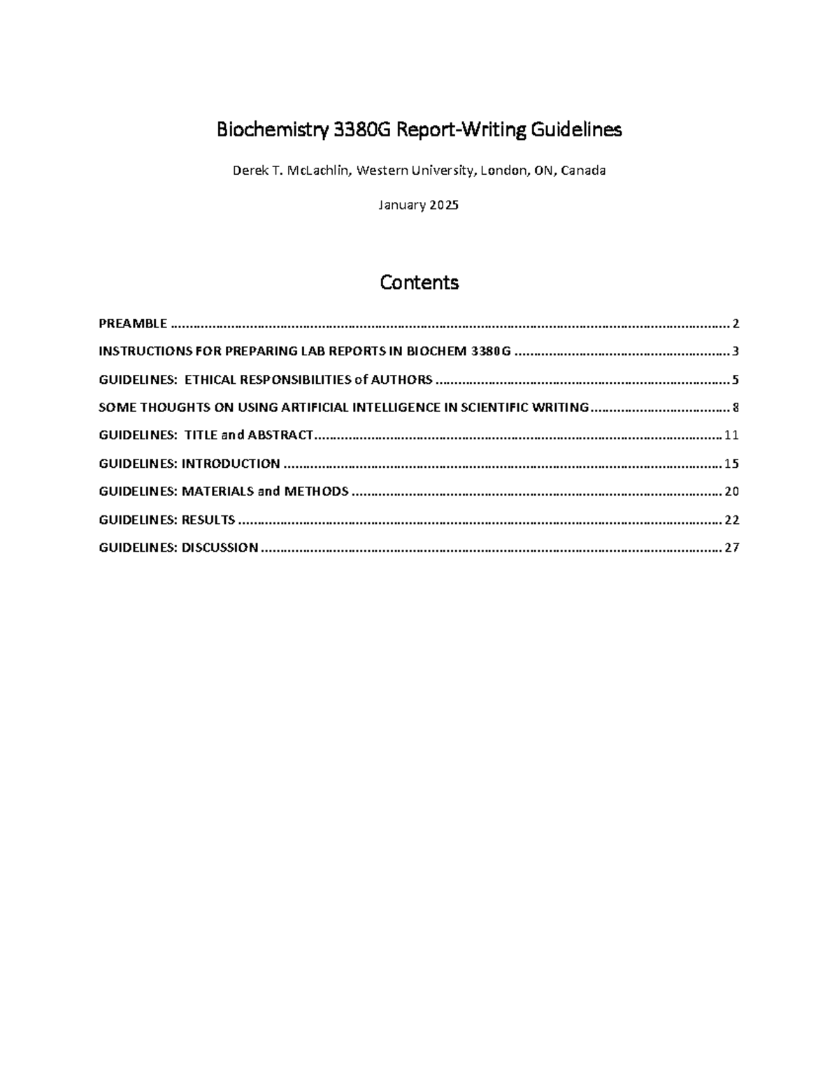 Biochemistry 3380G Lab Report Writing Guidelines - Studocu