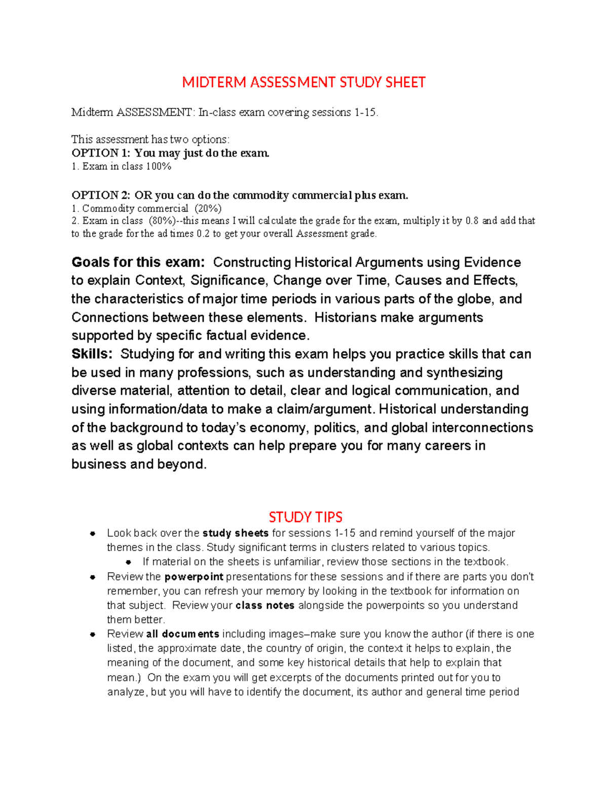 Midterm Exam Study Sheet Spring 2025 - MIDTERM ASSESSMENT STUDY SHEET ...