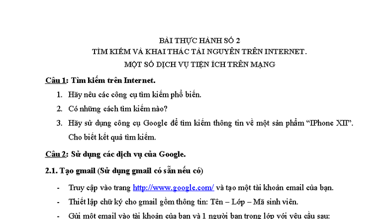 BÀI THỰC HÀNH TUẦN 2: TÌM KIẾM VÀ SỬ DỤNG CÔNG CỤ GOOGLE - Studocu