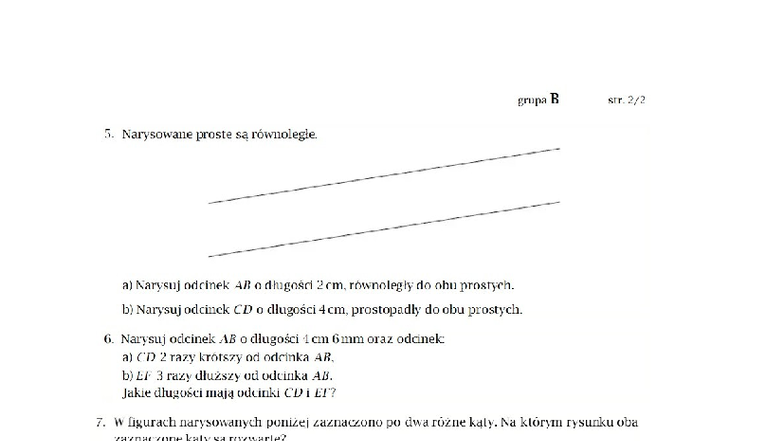 Test matematyka klasa 4 - Grupa B, Str. 5: Równoległe i Prostopadłe ...