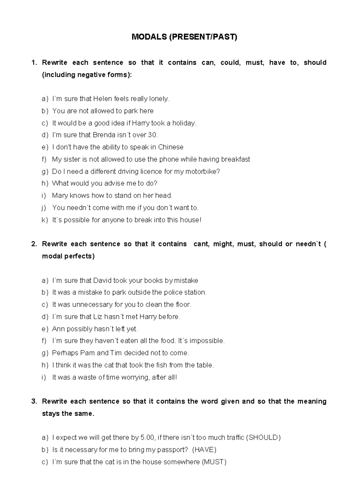 ENG 146582556 Rewrite Modals & Modal Perfects Exercises - Studocu