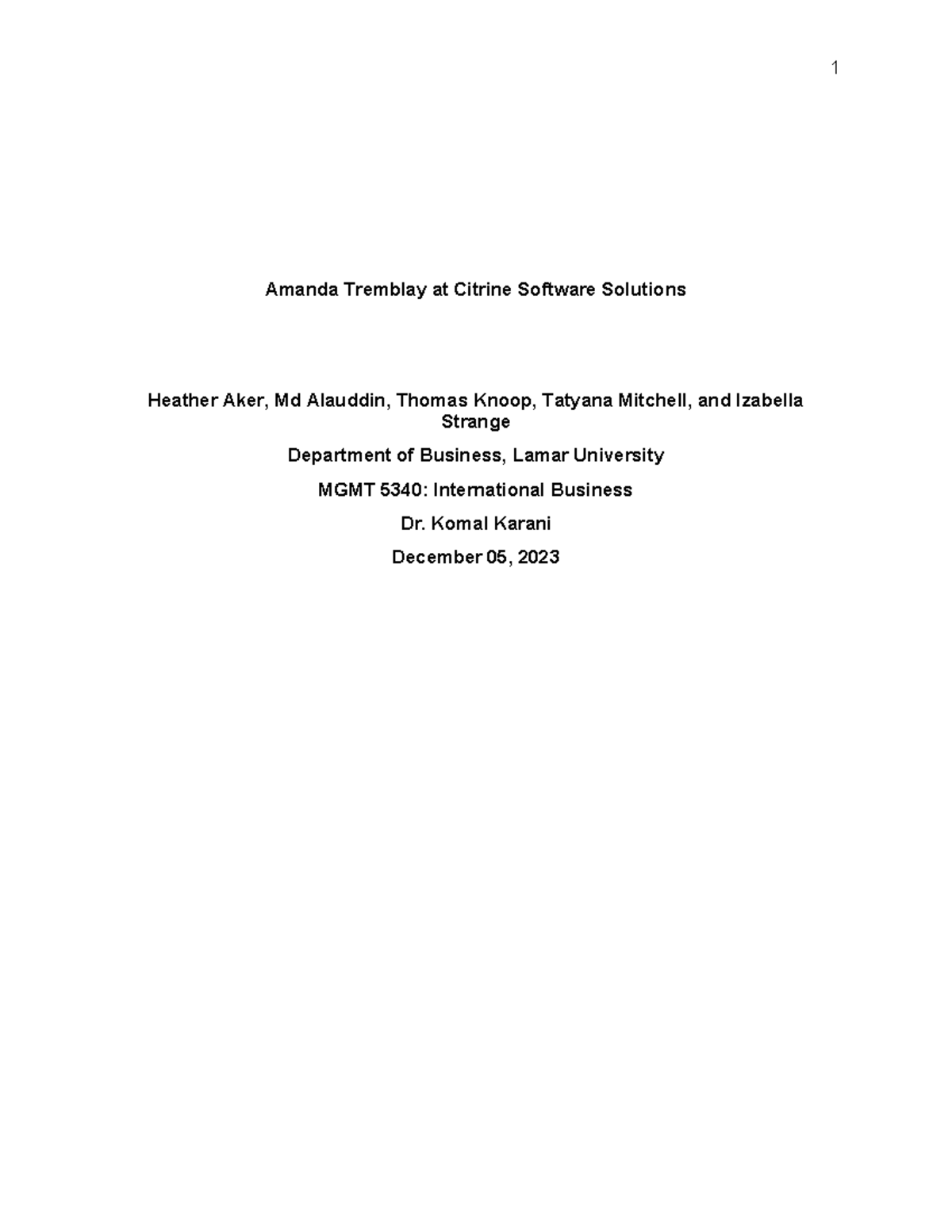 Case Study Analysis: Amanda Tremblay at Citrine Software Solutions ...