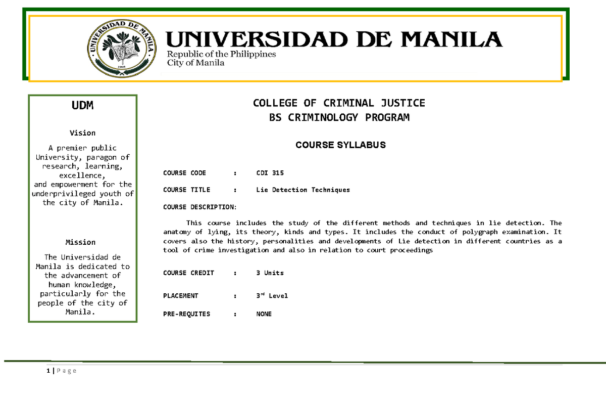 CDI 315: Comprehensive Guide to Lie Detection Techniques - Studocu