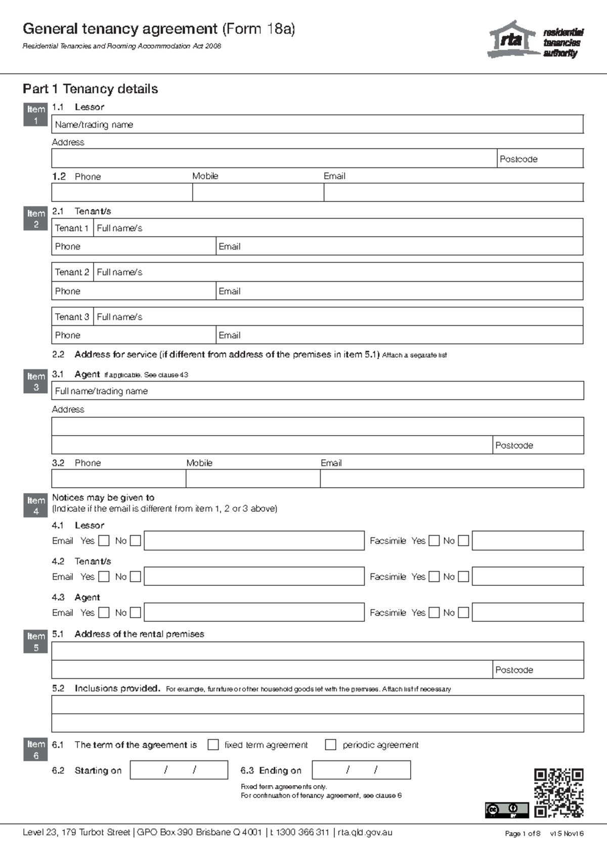 RTA general tenancy agreement form18a - Reset Form Print Form General ...