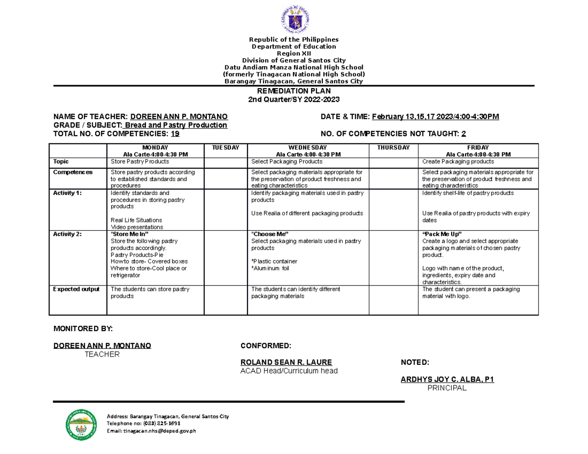 Remediation-PLAN - remediation plan - Republic of the Philippines ...