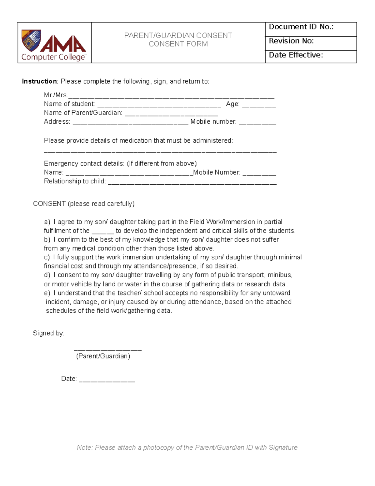 Parent Consent Form for Field Study Participation - Studocu