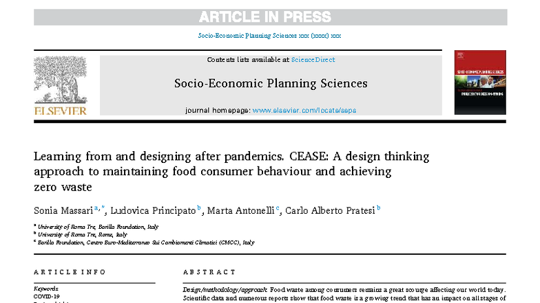 CEASE Design Thinking for Sustainable Food Management: Lessons from the ...