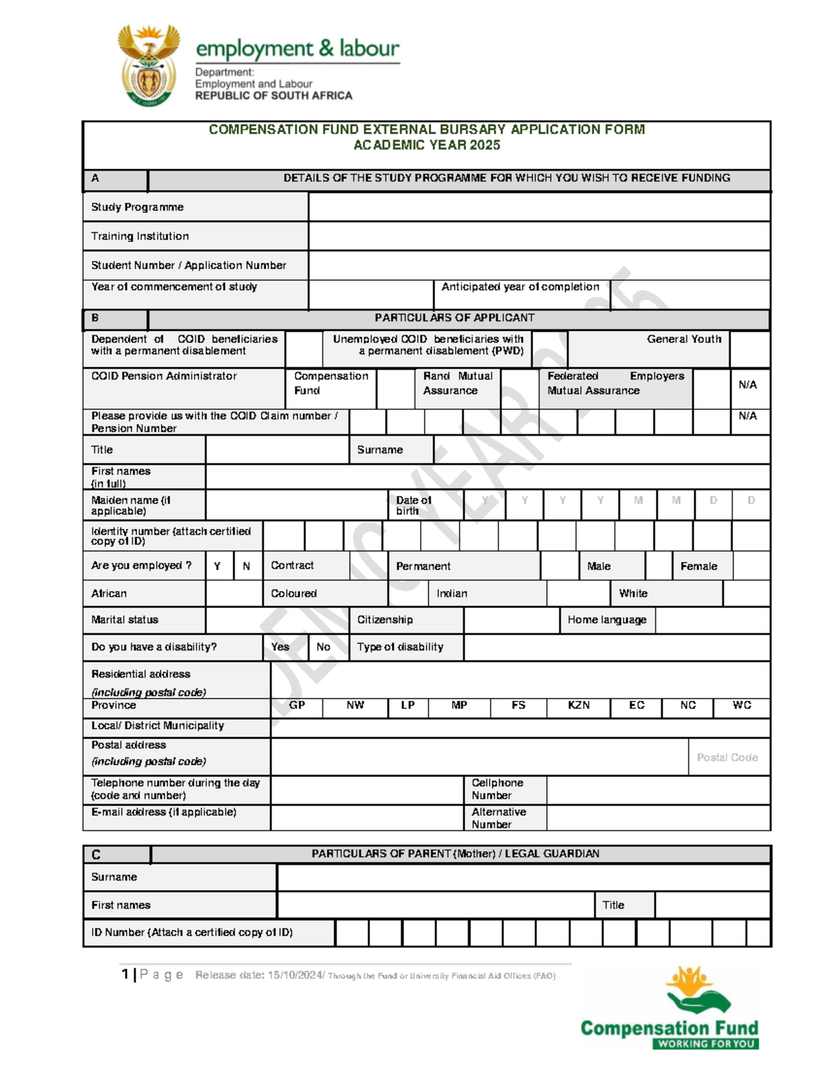 CF External Bursary Application Form 2025 General - C PARTICULARS OF ...